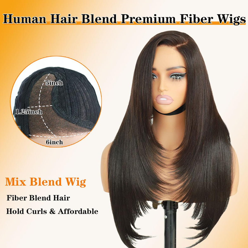 Glueless HD Lace C-Part Layered Wig Wear and Go Straight Wig Pre Pluck ...