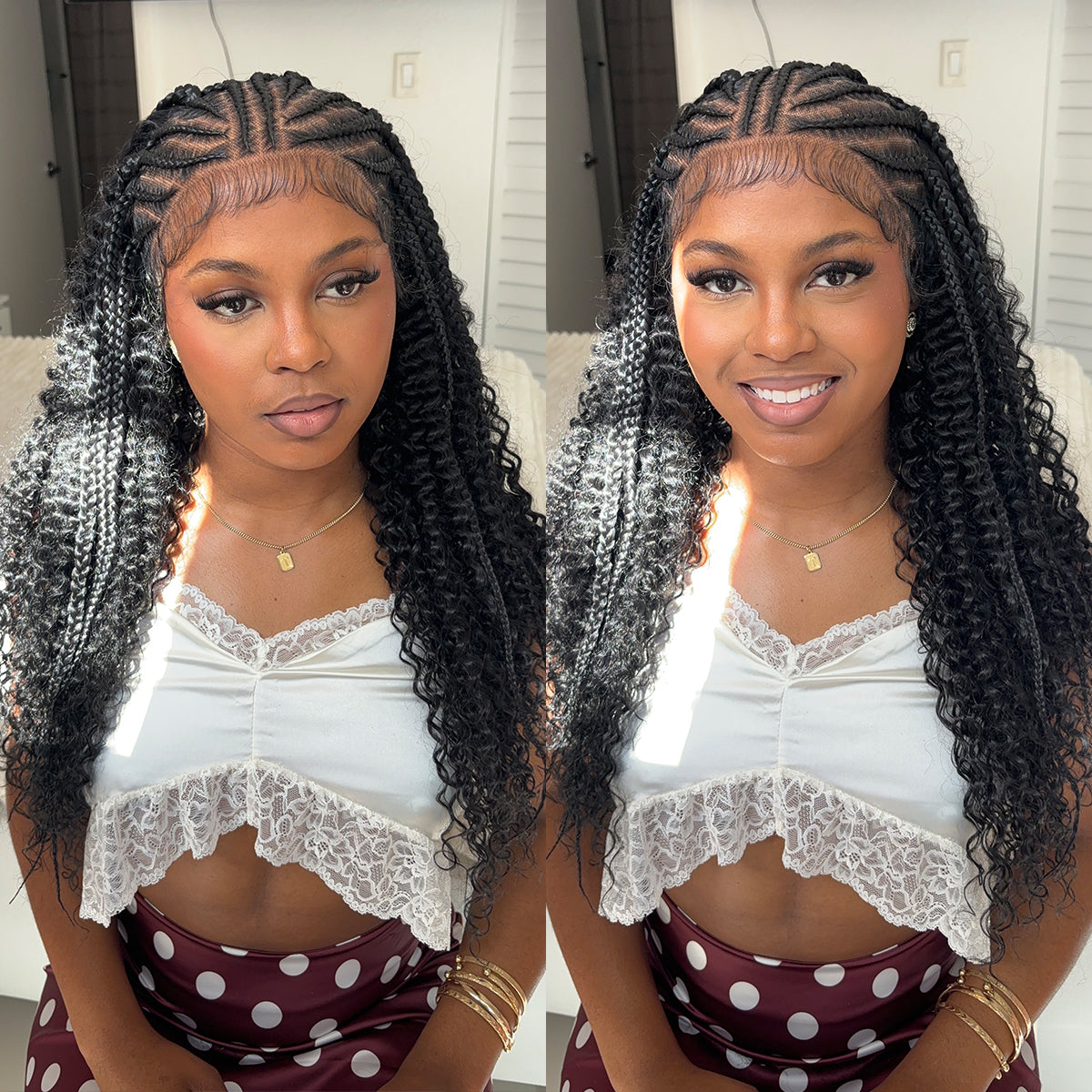 13X6 HD Lace Frontal Half Braided Curly Wigs Synthetic Half-Cornrows H ...